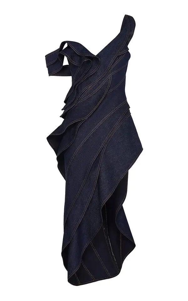Zimmermann Becoming Denim Wave Cotton Midi Dress - Navy