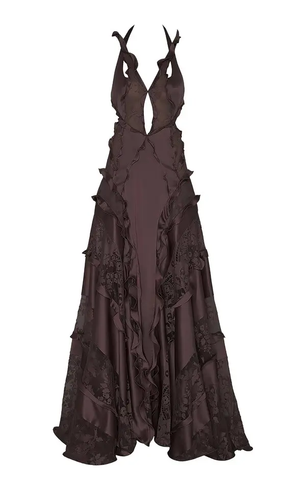 Zimmermann Motion Spliced Lace Silk-blend Maxi Dress - Brown