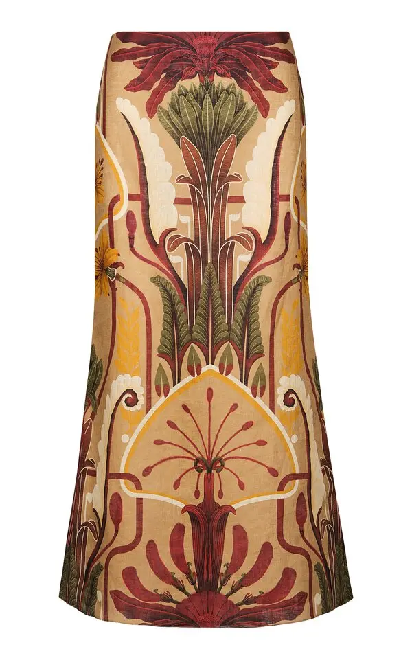 Johanna Ortiz Muralla Del Sol Linen Midi Skirt - Multi