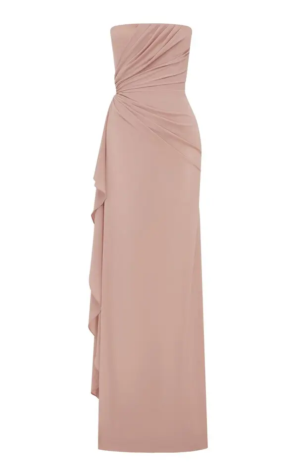 Alex Perry Strapless Draped Powermesh Gown - Neutral