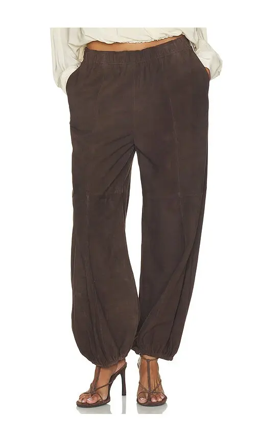 HERSKIND Sylvia Suede Mid Waist Pants In Brown