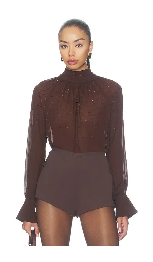 Generation Love Noor Combo Crystal Blouse In Brown - Espresso