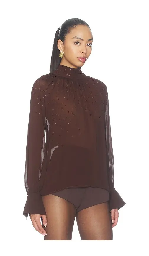 Generation Love Noor Combo Crystal Blouse In Brown - Espresso