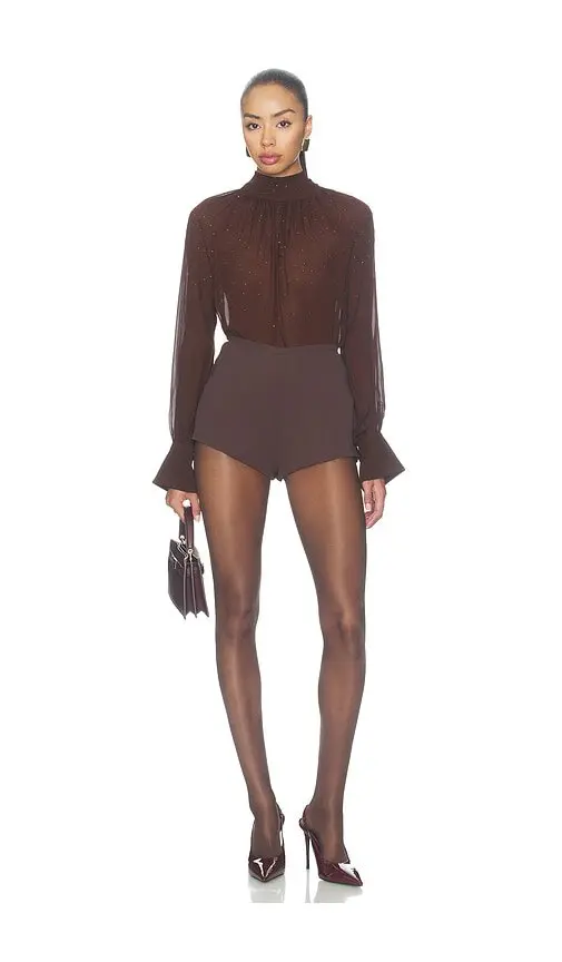 Generation Love Noor Combo Crystal Blouse In Brown - Espresso