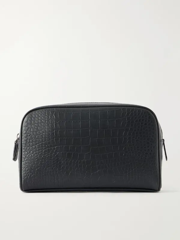 George Cleverley Croc-effect Leather Wash Bag - Black