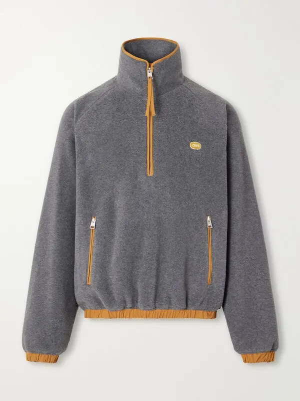 AMI Paris Logo-appliquéd Shell-trimmed Fleece Half-zip Sweater