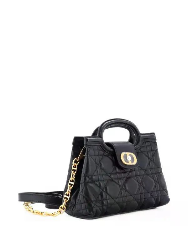 Dior Jolie Top Handle Chain Bag Cannage Quilt Lambskin Mini Shoulder Bag - Black