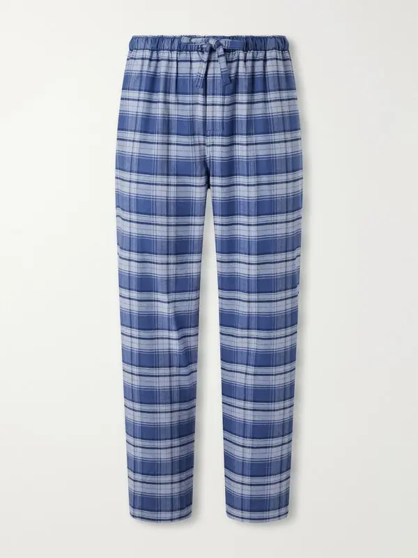 Derek Rose Kelburn Straight-leg Checked Brushed Cotton-flannel Pyjama Trousers - Blue