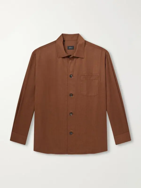 Brioni Wool And Silk-blend Twill Shirt - Brown