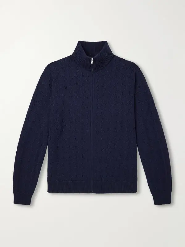 Mr P. Pointelle-knit Merino Wool Zip-up Cardigan