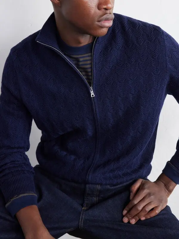 Mr P. Pointelle-knit Merino Wool Zip-up Cardigan