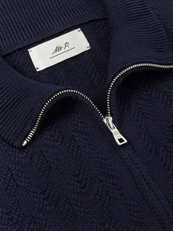 Mr P. Pointelle-knit Merino Wool Zip-up Cardigan