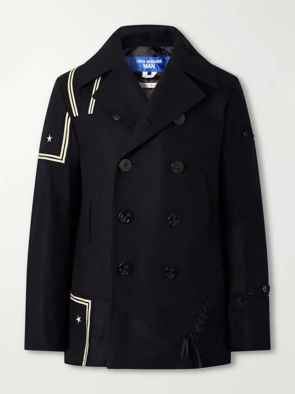 Junya Watanabe Double-breasted Appliquéd Wool-blend Felt Coat - Blue
