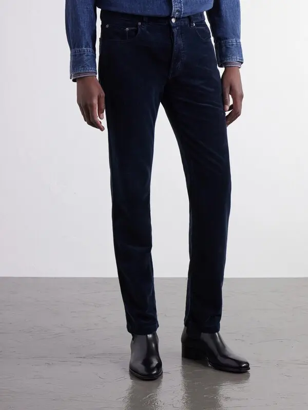 Massimo Alba Straight-leg Cotton-velvet Trousers - Blue