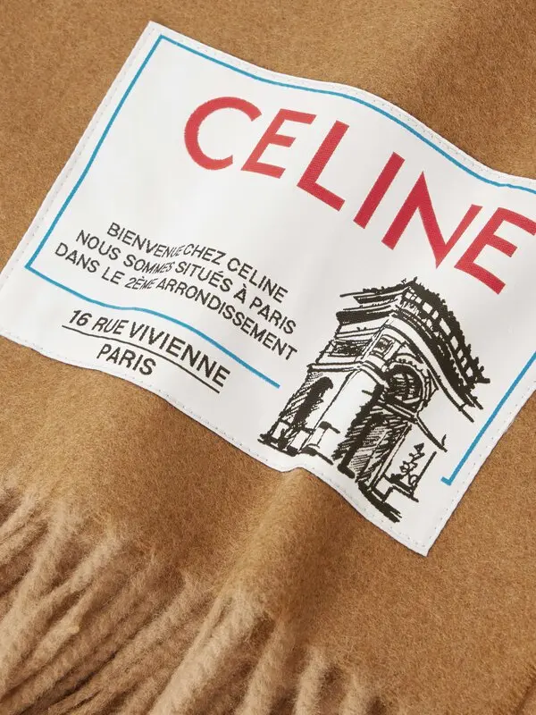 Celine Logo-appliquéd Fringed Wool And Cashmere-blend Scarf