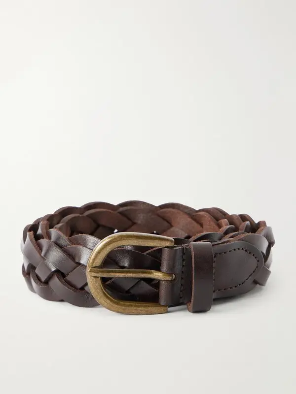 MORJAS 3cm Braided Leather Belt - Brown