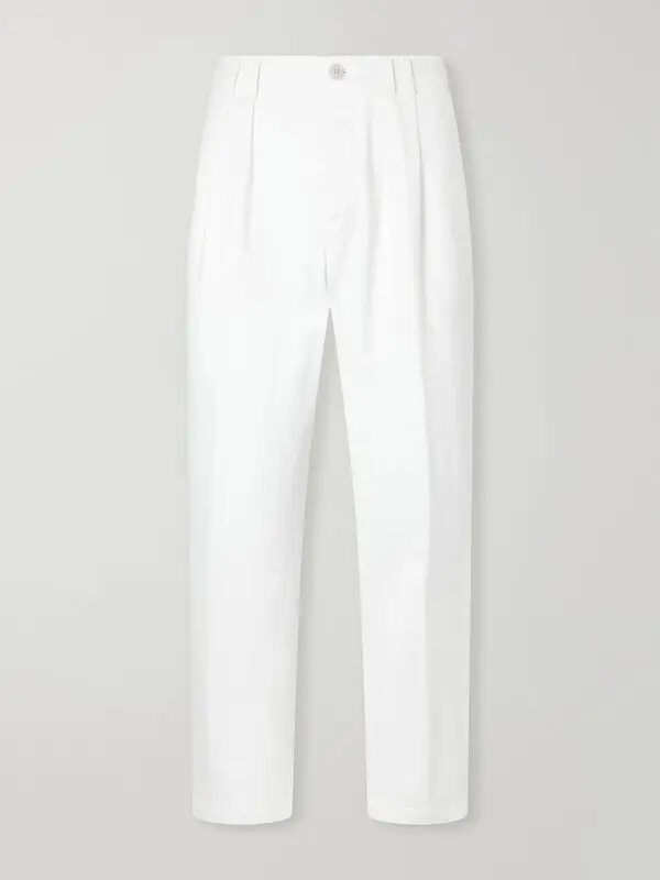 Canali Tapered Pleated Cotton-twill Trousers - Neutrals