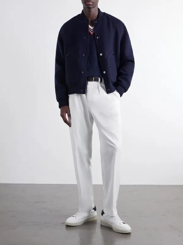 Canali Tapered Pleated Cotton-twill Trousers - Neutrals