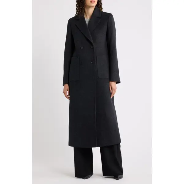 Vince Long Double Breasted Wool & Cashmere Blend Maxi Coat - Charcoal