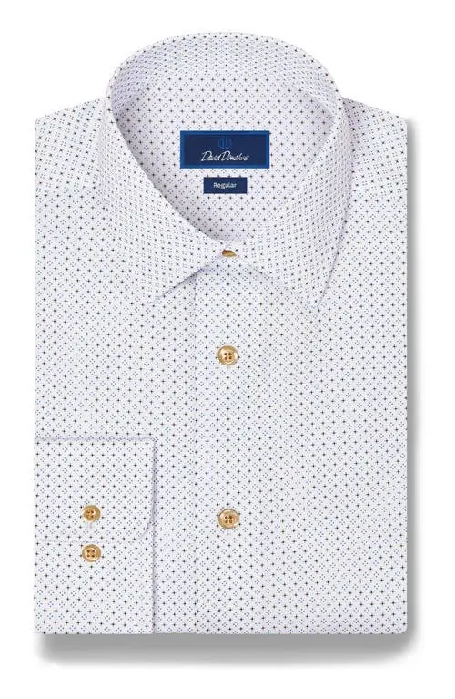David Donahue Regular Fit Micro Neat Print Dress Shirt - White/chocolate