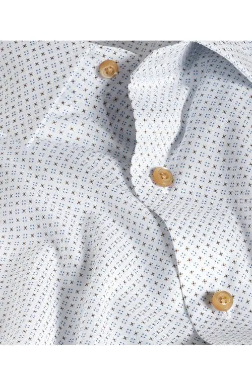 David Donahue Regular Fit Micro Neat Print Dress Shirt - White/chocolate