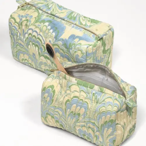 INNER CHILD Peacock Hand Marbled Cosmetic Bag
