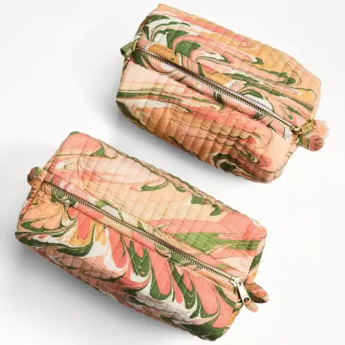 INNER CHILD Peony Bloom Hand Marbled Cosmetic Bag