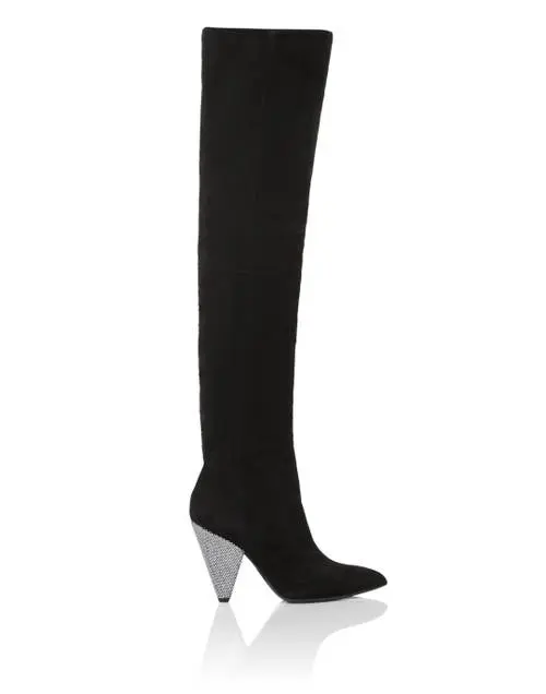 Philipp Plein Rhinestone High Heel Suede Boots