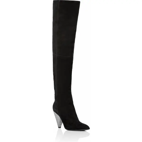 Philipp Plein Rhinestone High Heel Suede Boots - Black