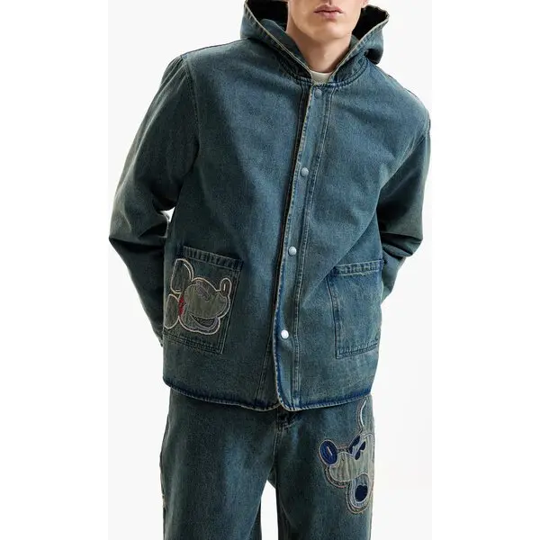 Desigual Mickey Mouse Hooded Denim Jacket - Medium Blue