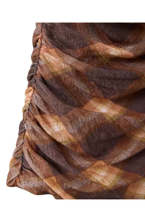 Mango Ruched Plaid Sleeveless Top