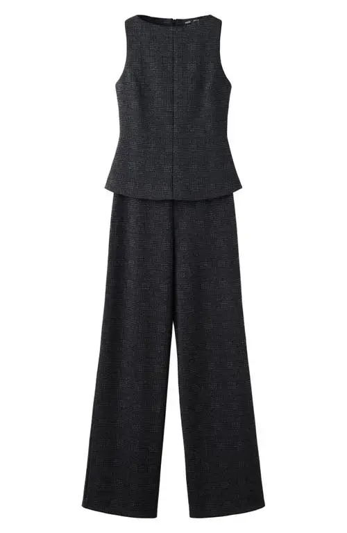 Mango Checked Wide Leg Jumpsuit - Grey