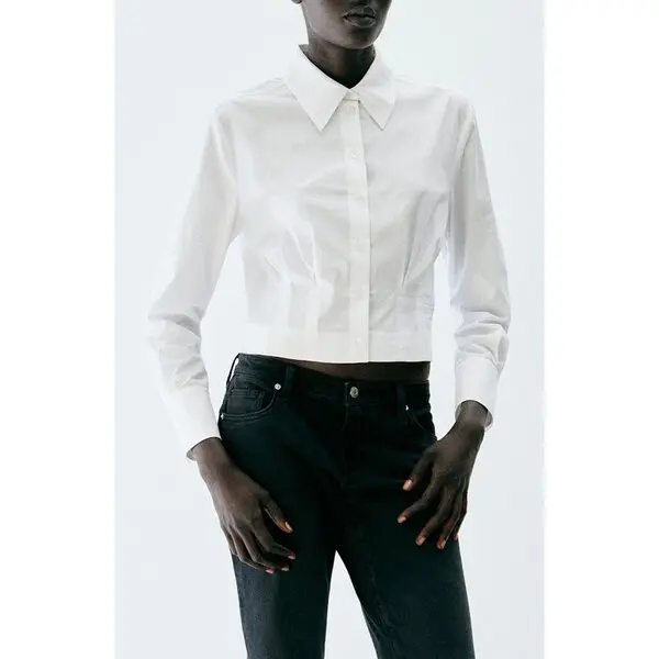 Mango Cropped Cotton Shirt - Off White