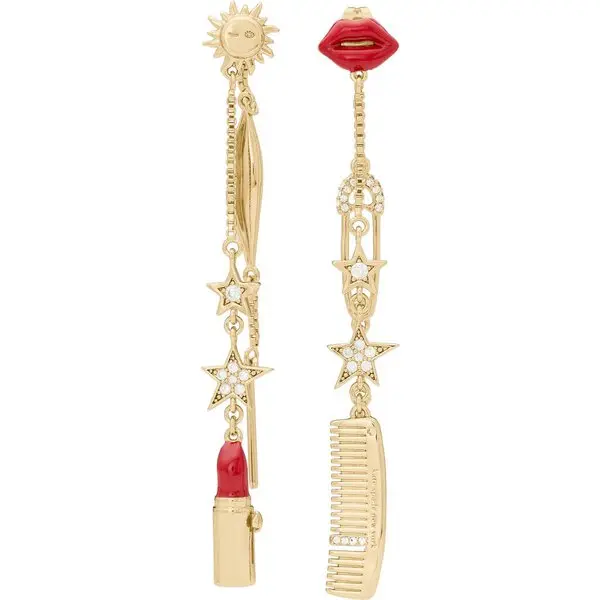 Kate Spade New York Caviar And Crimson Mismatched Linear Earrings - Red Multi