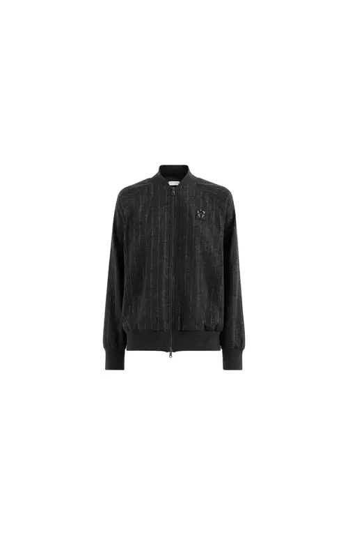 Brunello Cucinelli Comfort Virgin Wool Dazzling Chalk Stripe Sweatshirt With Logo