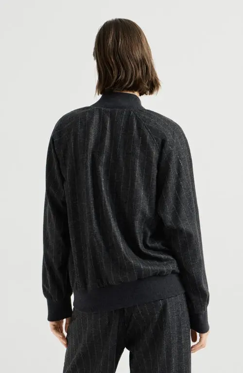 Brunello Cucinelli Comfort Virgin Wool Dazzling Chalk Stripe Sweatshirt With Logo