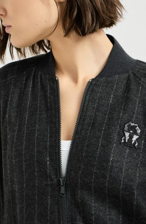 Brunello Cucinelli Comfort Virgin Wool Dazzling Chalk Stripe Sweatshirt With Logo