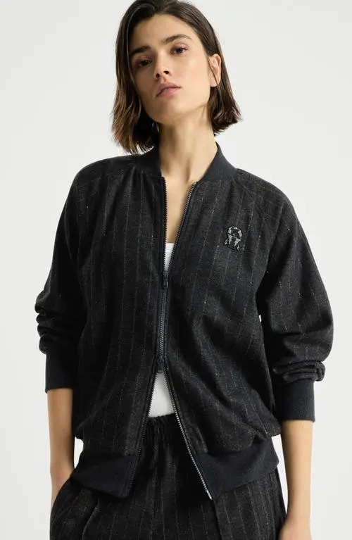 Brunello Cucinelli Comfort Virgin Wool Dazzling Chalk Stripe Sweatshirt With Logo