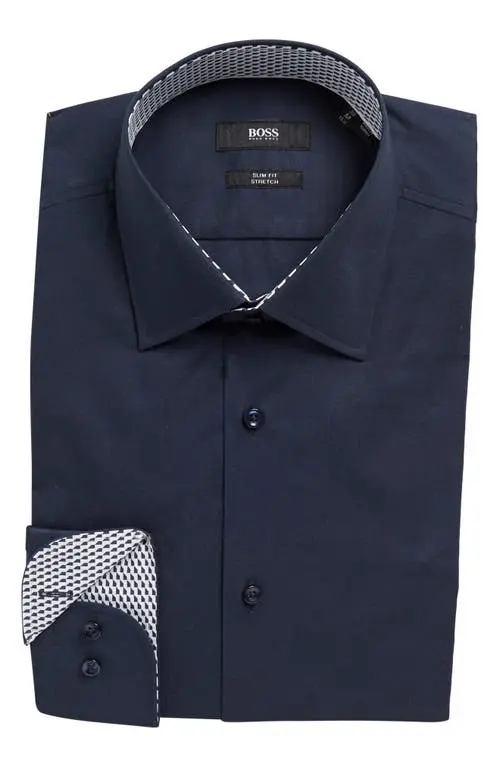 BOSS Hank Kent Long Sleeve Slim Fit Stretch Shirt - Dk Bu