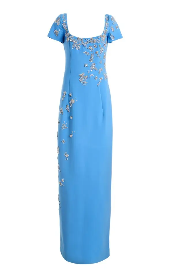 Oscar De La Renta Embroidered Alpine Meadow Wool-blend Gown - Blue