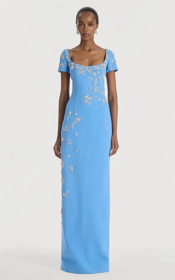 Oscar De La Renta Embroidered Alpine Meadow Wool-blend Gown