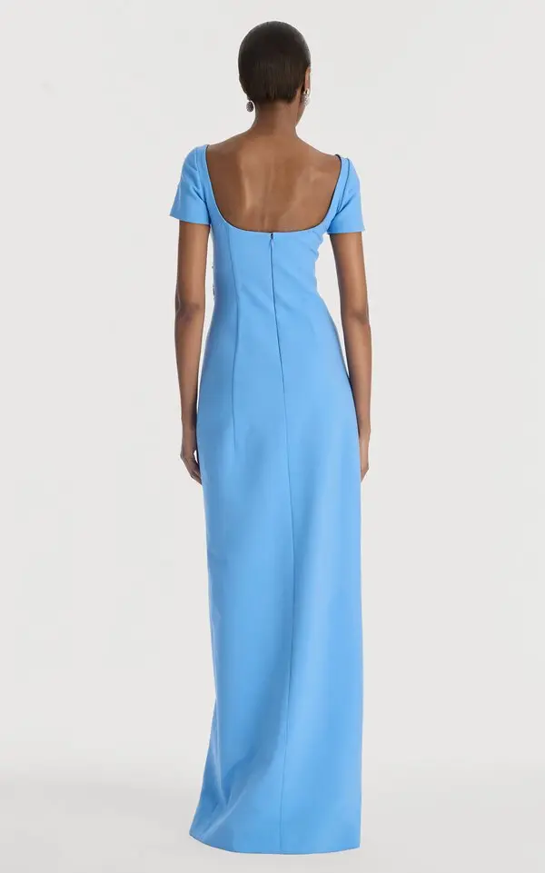 Oscar De La Renta Embroidered Alpine Meadow Wool-blend Gown