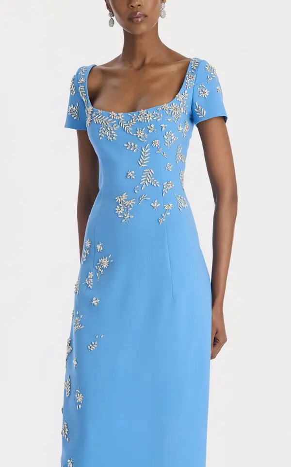 Oscar De La Renta Embroidered Alpine Meadow Wool-blend Gown