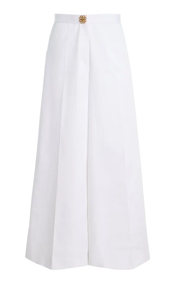 Oscar De La Renta Mid-rise Stretch-cotton Twill Wide-leg Pants