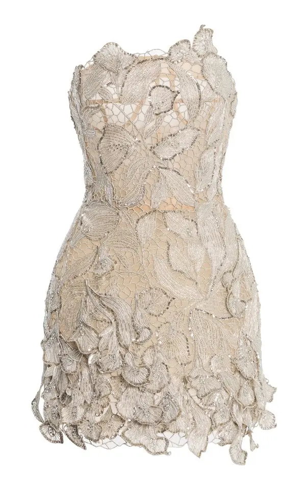 Oscar De La Renta Floral Threadwork Mini Dress