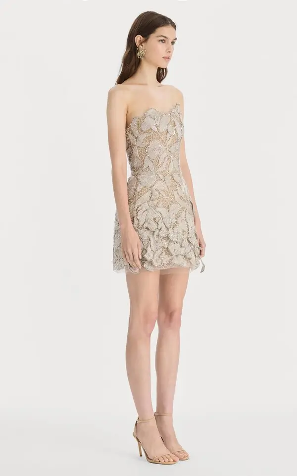 Oscar De La Renta Floral Threadwork Mini Dress