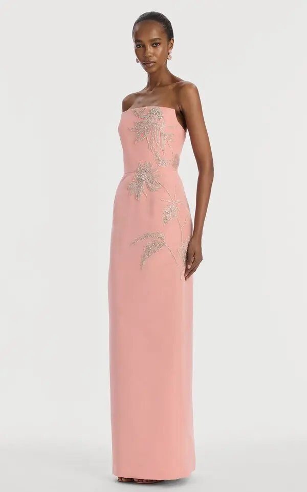 Oscar De La Renta Embroidered Floral Silk Gown