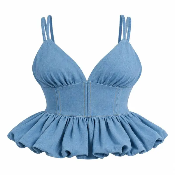 OFUURE Light Denim Adele Peplum Top - Blue