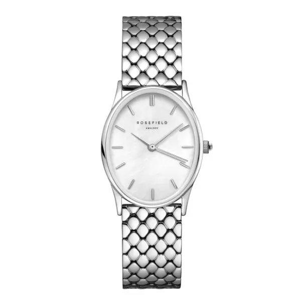 ROSEFIELD Oval Ladies Stainless Steel Watch With White Mother Of Pearl Dial - Silver