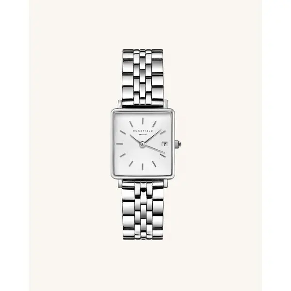 ROSEFIELD Boxy Xs Ladies Stainless Steel Watch With White Sunray Dial - Silver